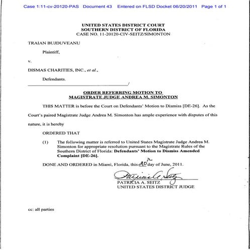 Order reffering motion to magistrate andrea m. simonton | PDF
