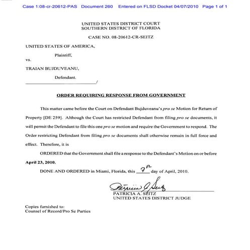 Order requiring response from government | PDF