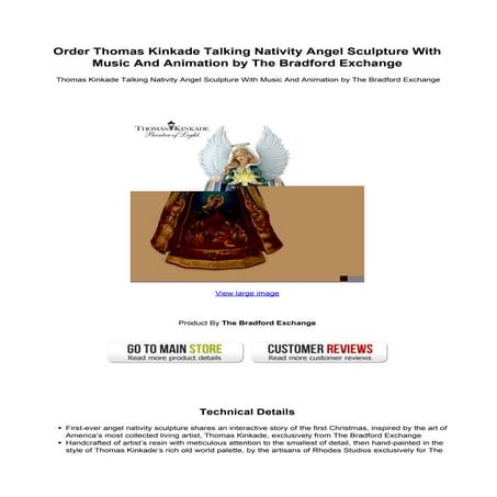 Order thomas kinkade talking nativity angel sculpture with music and ...