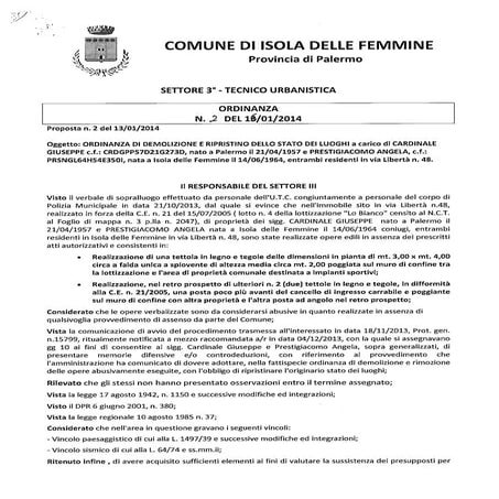 Ordinanza 2 16 genn 2014 ripristino stato dei luoghi e demolizione ...
