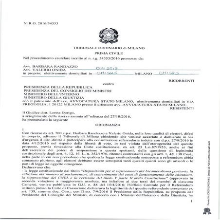 Ordinanza di rigetto con omissis 10.11.16