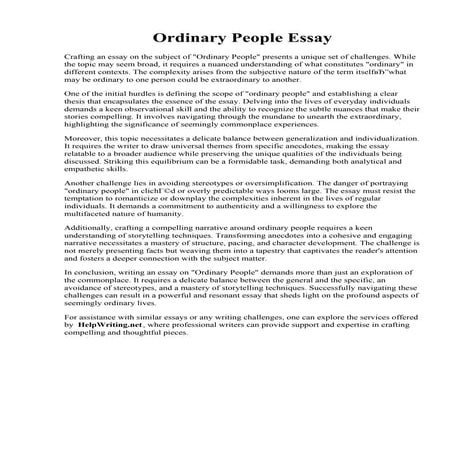 Ordinary People Essay | PDF