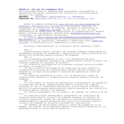 Ordin M.A.I. nr. 250-din 2010 specialisti svsu | PDF