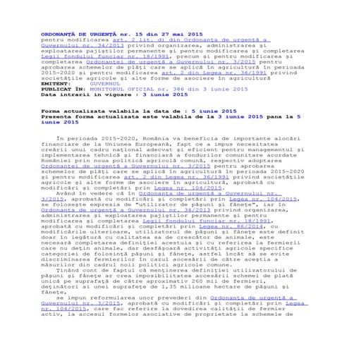 Ordonanţă de urgenţă nr 15 2015 pasuni fanete apia | PDF