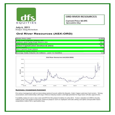 Ord River DFS Equities July 2011 | PDF