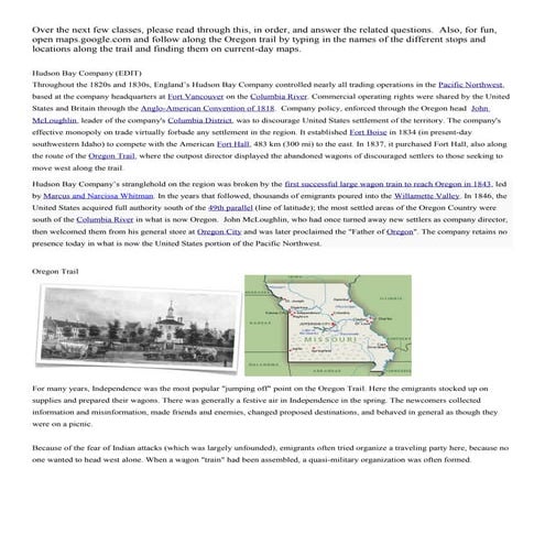 Oregon Trail Excerpts and Pictures | PDF
