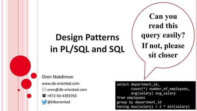 Design Patterns In Plsql And Sql Ukoug 22 Ppt Free Download