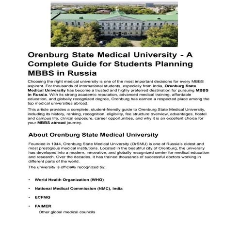 Study MBBS at Orenburg State Medical University | PPT