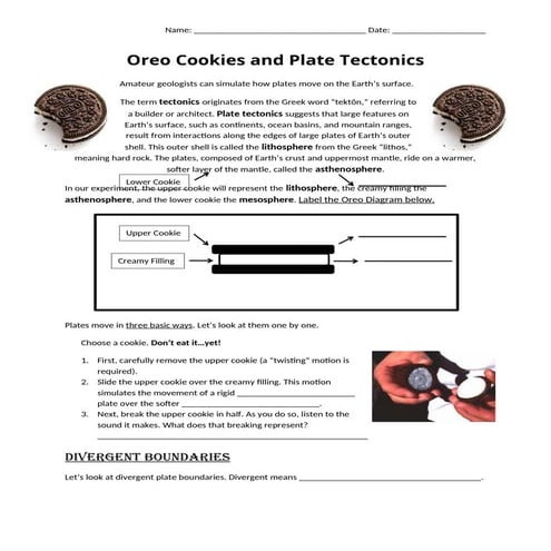 Oreo Lab and Plate Tectonics HW. grade 10 sciencedocx | DOCX