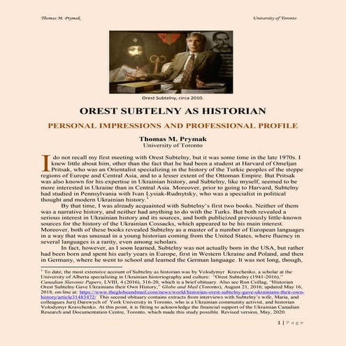 Orest subtelny as historian revised may, 2020 | PDF