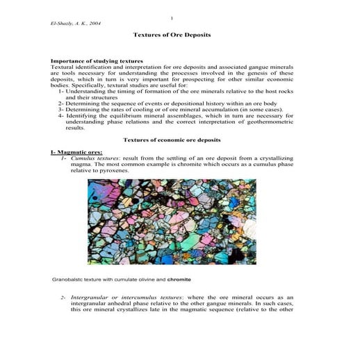 Comprehensive Study of Textures in Ore Deposits and Their Geological ...