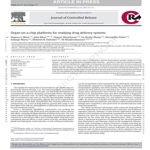 Organ-on-a-chip platforms for studying drug delivery systems 2014.pdf