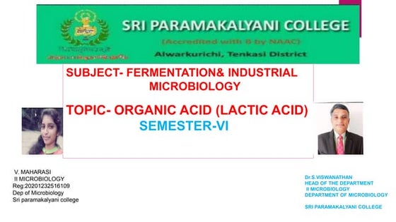 Production of lactic acid | PPTX | Chemistry | Science