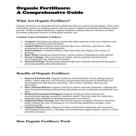 The Environmental Benefits of Using Organic Fertilizers | DOCX