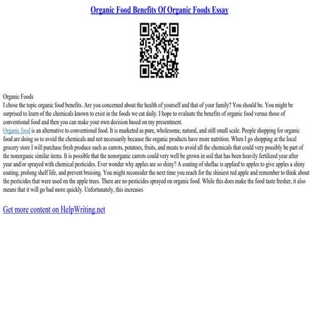 Organic Food Benefits Of Organic Foods Essay