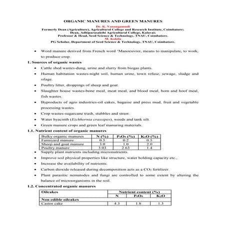 ORGANIC MANURES AND GREEN MANURES | PDF