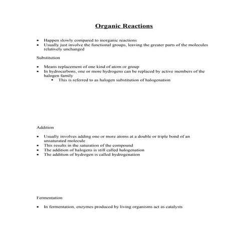 Organic reactions | DOC | Chemistry | Science