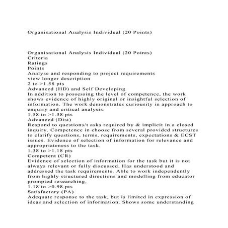 Organisational Analysis Individual (20 Points)Organisation.docx