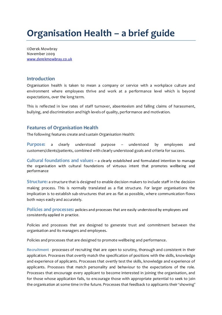Organisation Health A Brief Guide (Mas)