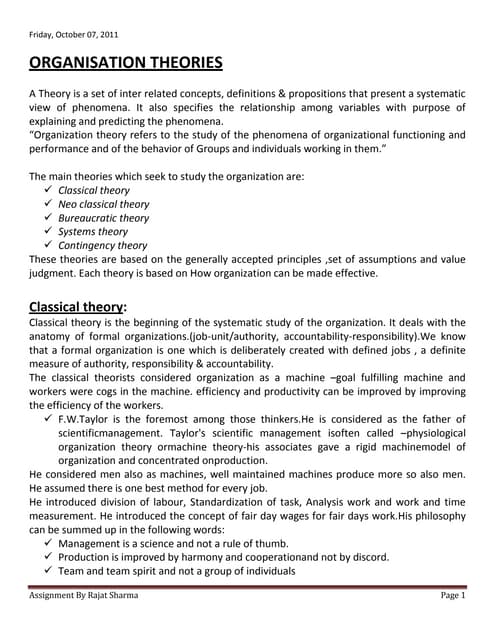 Organization theories | PPTX | Business | Business and Finance