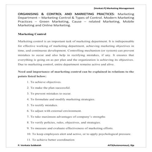 Modern Marketing Practices-Marketing Control Types & strategies-Green ...