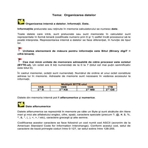 Organiyarea datelor | DOC