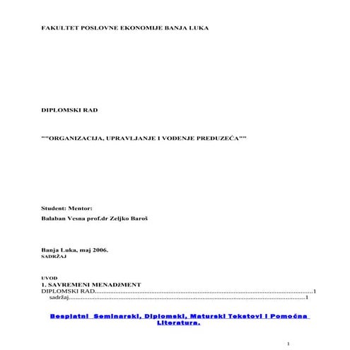 Organizacija, upravljanje i vodjenje preduzeca | DOC