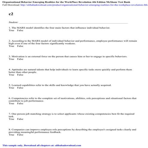 Organizational Behavior Emerging Realities for the WorkPlace Revolution ...