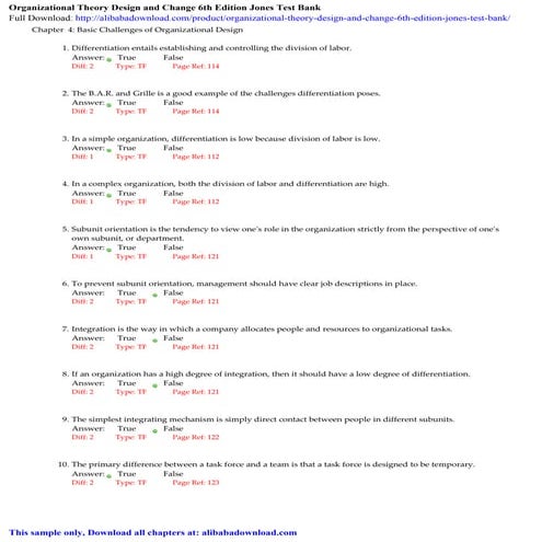 Organizational Theory Design and Change 6th Edition Jones Test Bank | PDF