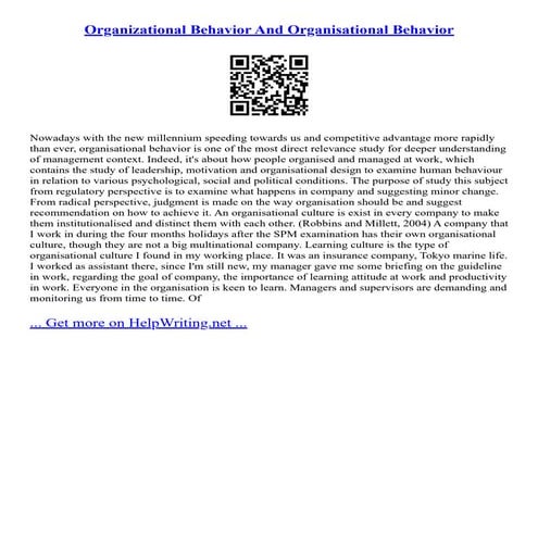 Organizational Behavior And Organisational Behavior | PDF