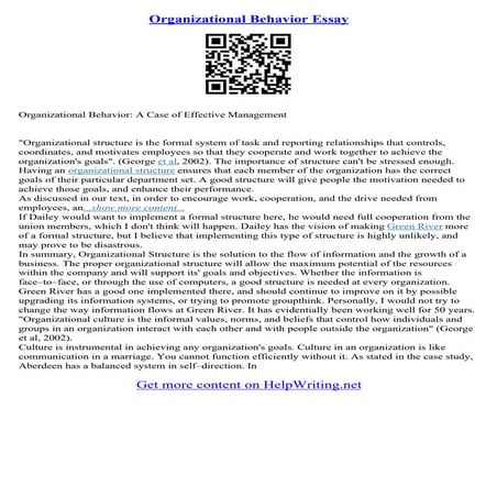 Organizational Behavior Essay Topics | PDF