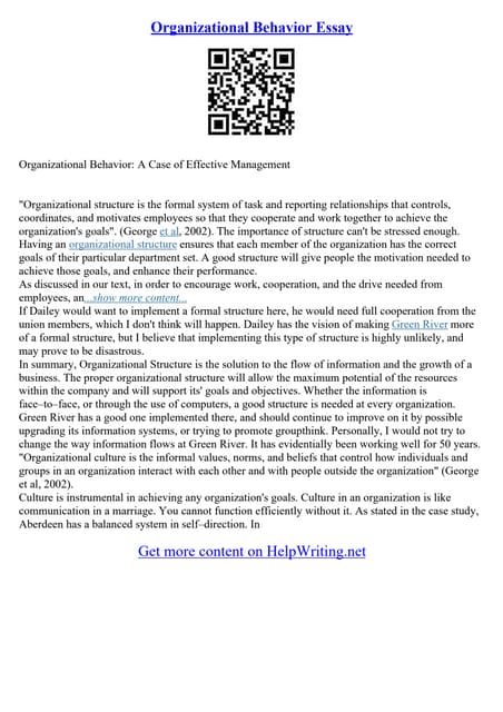 Organizational Behavior Essay | PDF