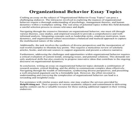 Organizational Behavior Essay Topics | PDF