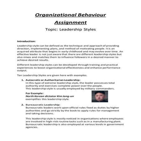 Report on Leadership Styles with example | PDF