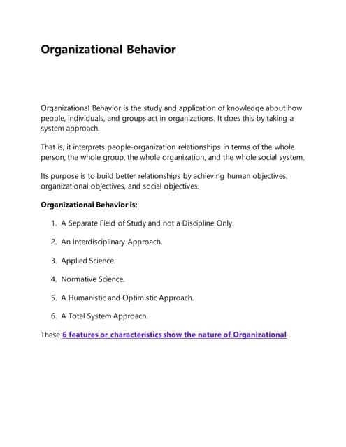 Organizational behavior | PPTX | Business Administration | Business