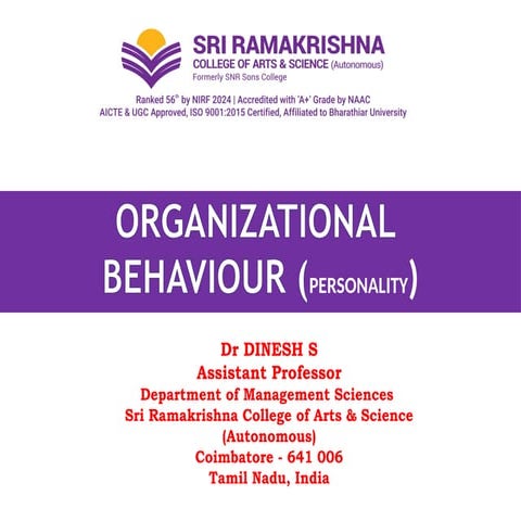 Organizational Behaviour - Personality Perspective | PPT