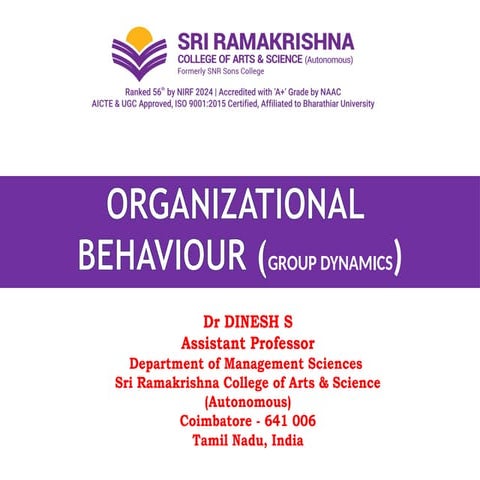 Organizational Behaviour - Group Dynamics | PPTX