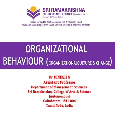 Organizational Behaviour - Organizational Culture & Change | PPT