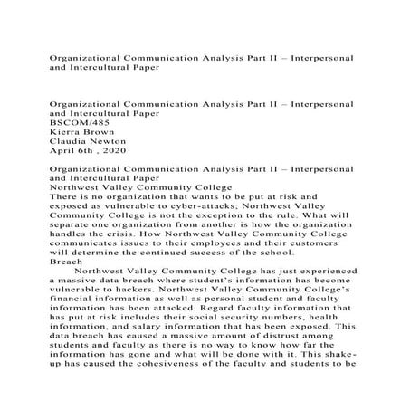 Organizational Communication Analysis Part II – Interpersonal and .docx