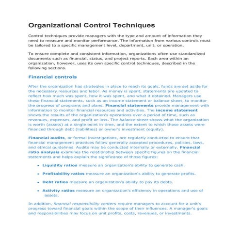 Organizational control techniques | DOCX | IT and Internet Support ...