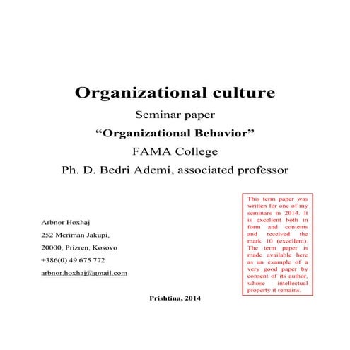 ORGANIZATIONAL CULTURE AND ITS TYPES | PPTX