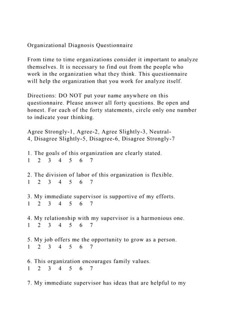 Organizational Diagnosis Questionnaire (ODQ) | PDF