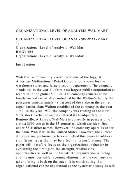 A Case Study Of Wal-Mart. | PDF