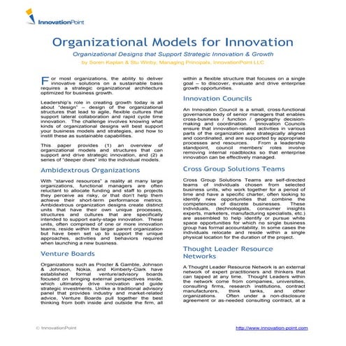 Organizational models for innovation | PDF