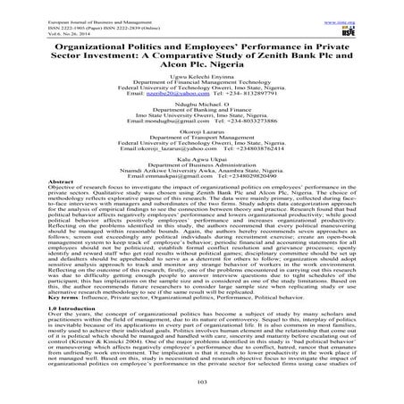 Organizational politics and employees’ performance in private | PDF