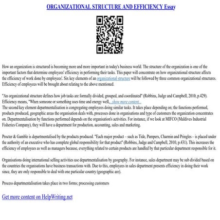 ORGANIZATIONAL STRUCTURE AND EFFICIENCY Essay | PPT