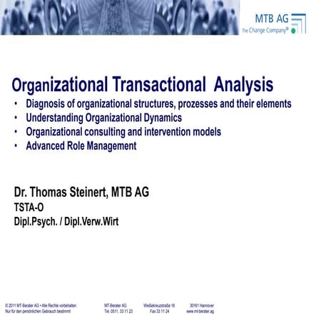 Organizational tranactional analysis (steinert) | PDF