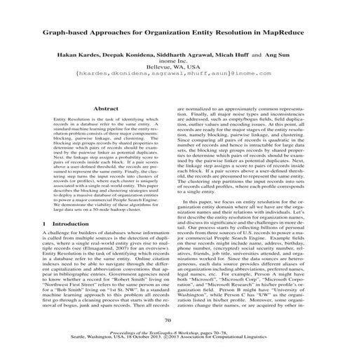 Graph Based Approaches For Organization Entity Resolution In Mapreduce Pdf