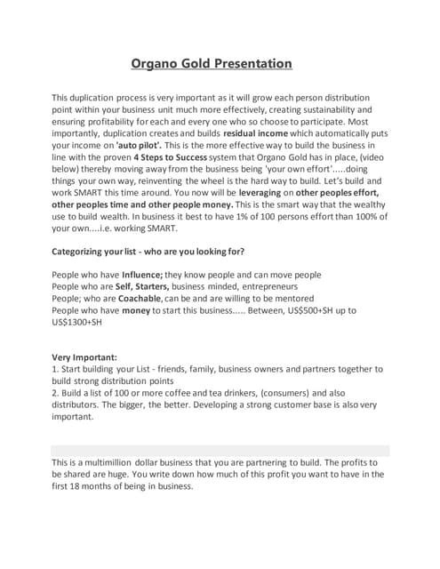 Organo gold resource_sheet_updated | PDF