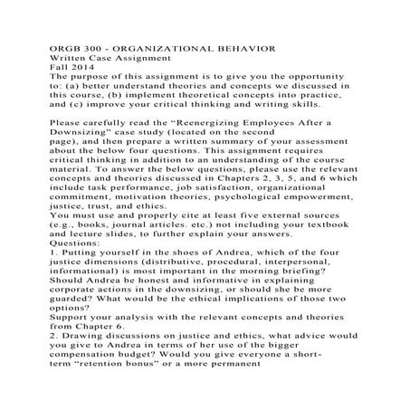 Orgb 300 Organizational Behavior Written Case Assignment Fall Docx